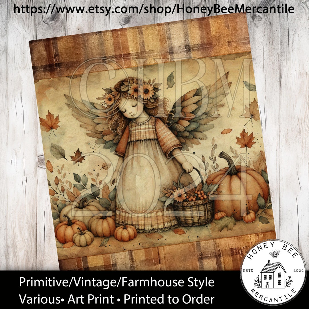 Vintage Primitive Farmhouse - 8x10 Rice Print, Autumn, Harvest, Fall ...