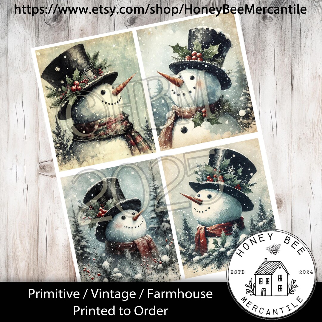 Vintage Primitive Farmhouse Style, 4x5, Set/4, Decoupage, Craft ...