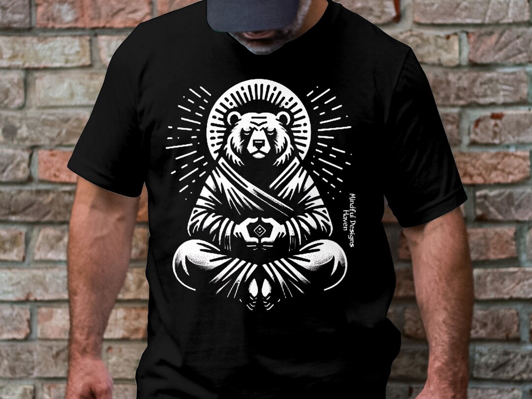 Buddha Bear Shirt, Meditative Bear Print Tee, Zen Bear V-neck, Peaceful ...