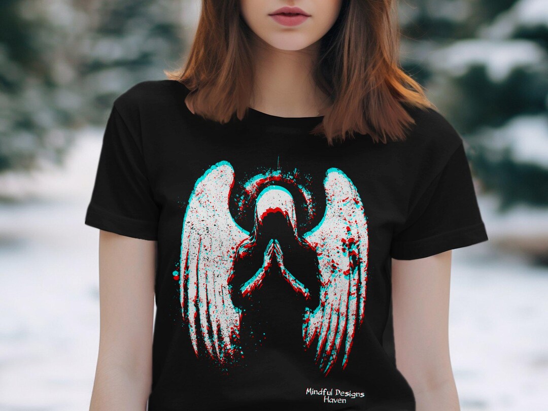 Angelic Figure With Halo Praying Hands Glitch Art Design, Neon Colors ...