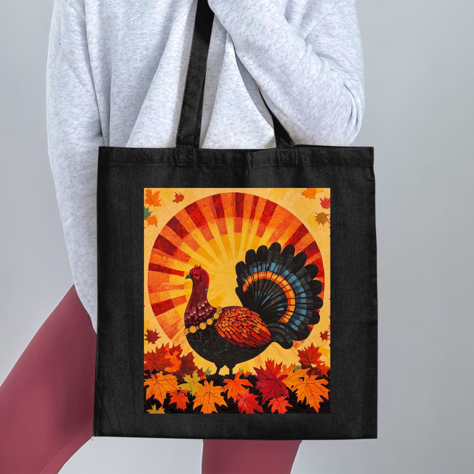 Thanksgiving Turkey Greeting Card Autumn Leaves Fall Sunburst Design ...