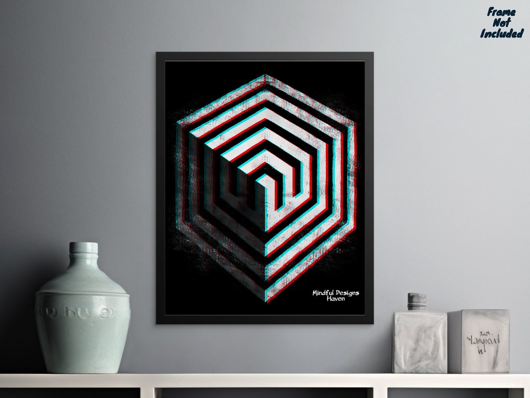 Geometric Optical Illusion Art Print, Canvas Wall Art, Journal, Sticker ...