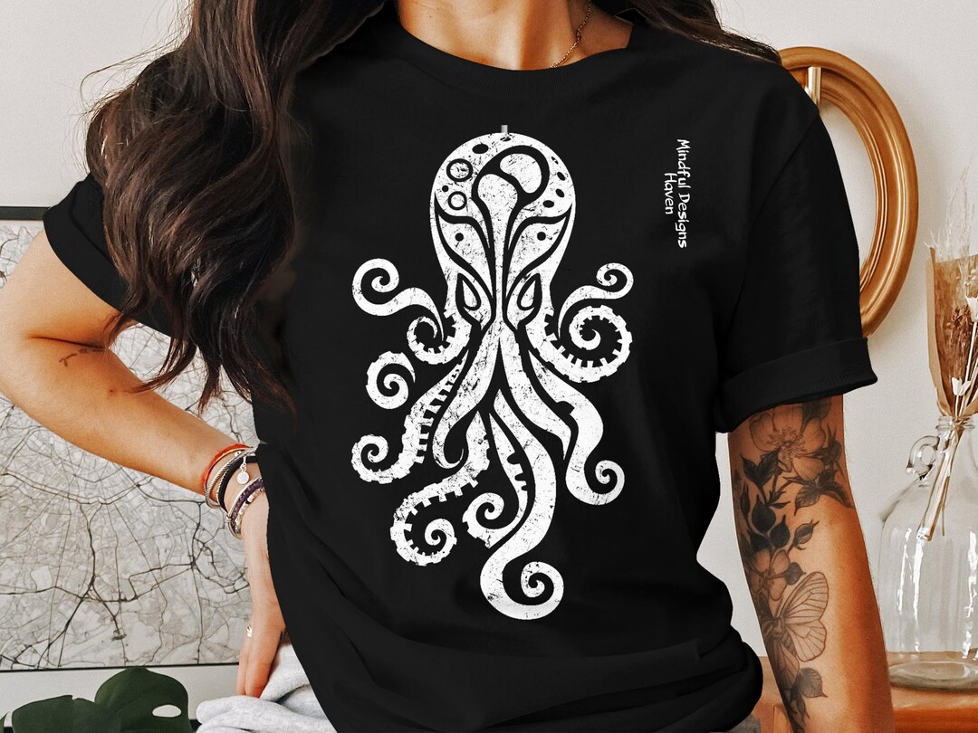 Octopus Design Shirt, Unique Sea Creature Top, Artistic Marine Life ...