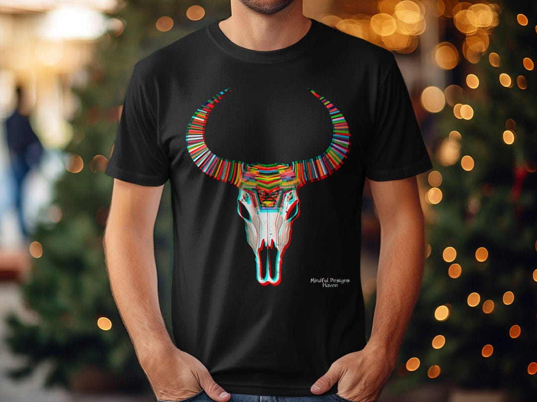Vibrant Buffalo Skull Decoration, Anaglyph 3D Effect Artwork, Colorful ...