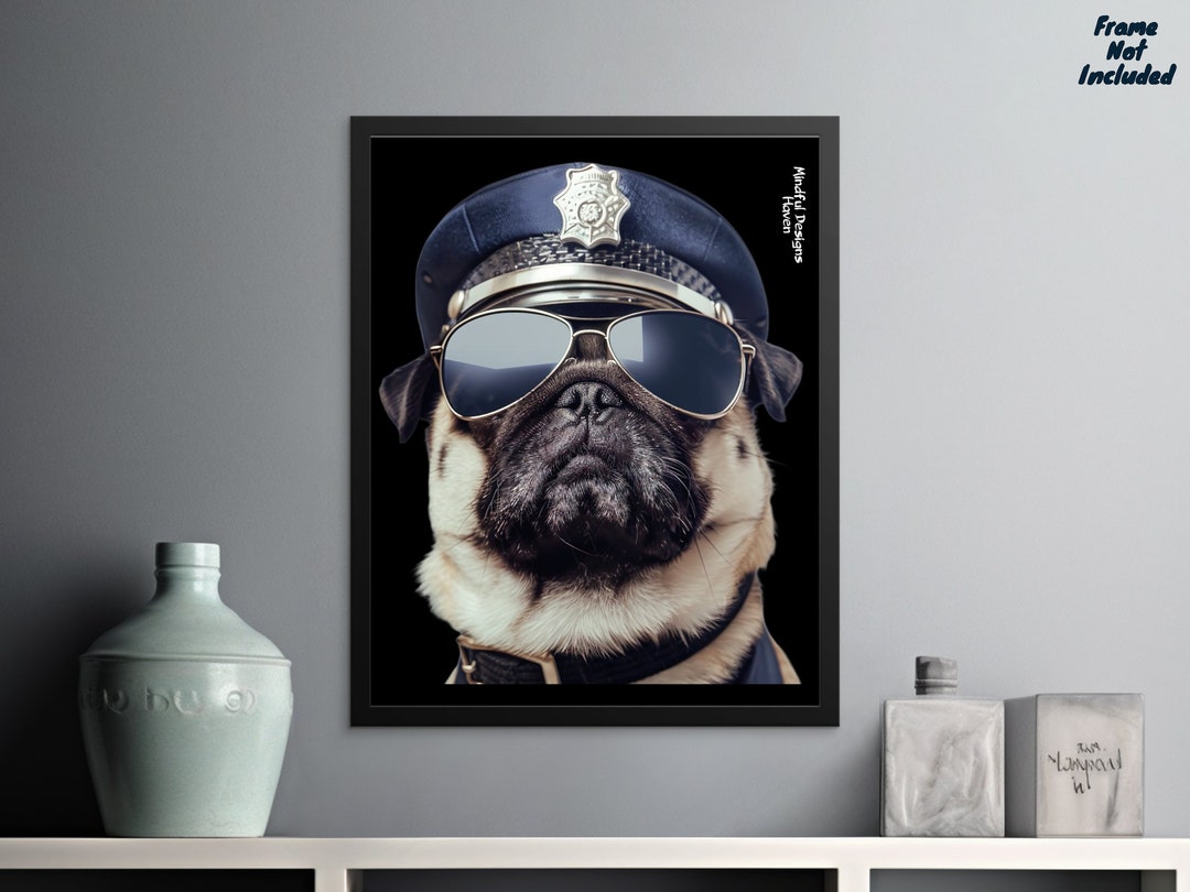 Funny Police Dog Poster, Cute Pug Canvas Wall Art, Policeman Dog ...