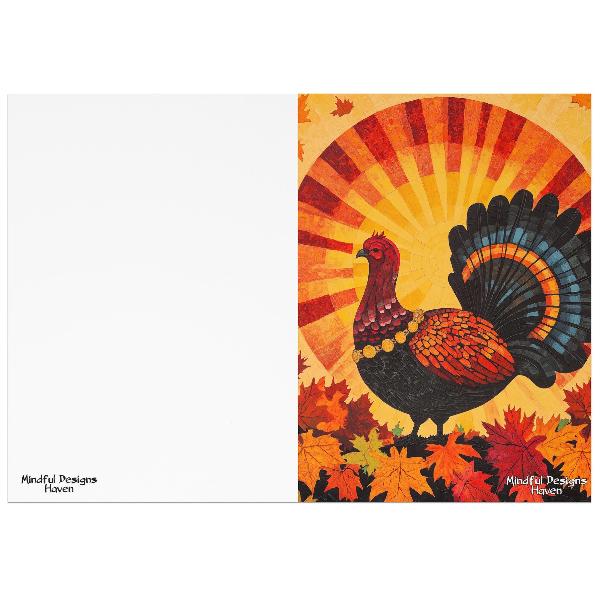 Thanksgiving Turkey Greeting Card Autumn Leaves Fall Sunburst Design ...