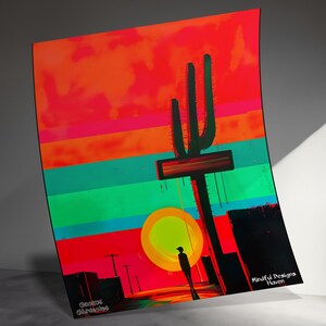 Vibrant Cactus Sunset Wall Art Collection - Posters, Canvas, Journals ...