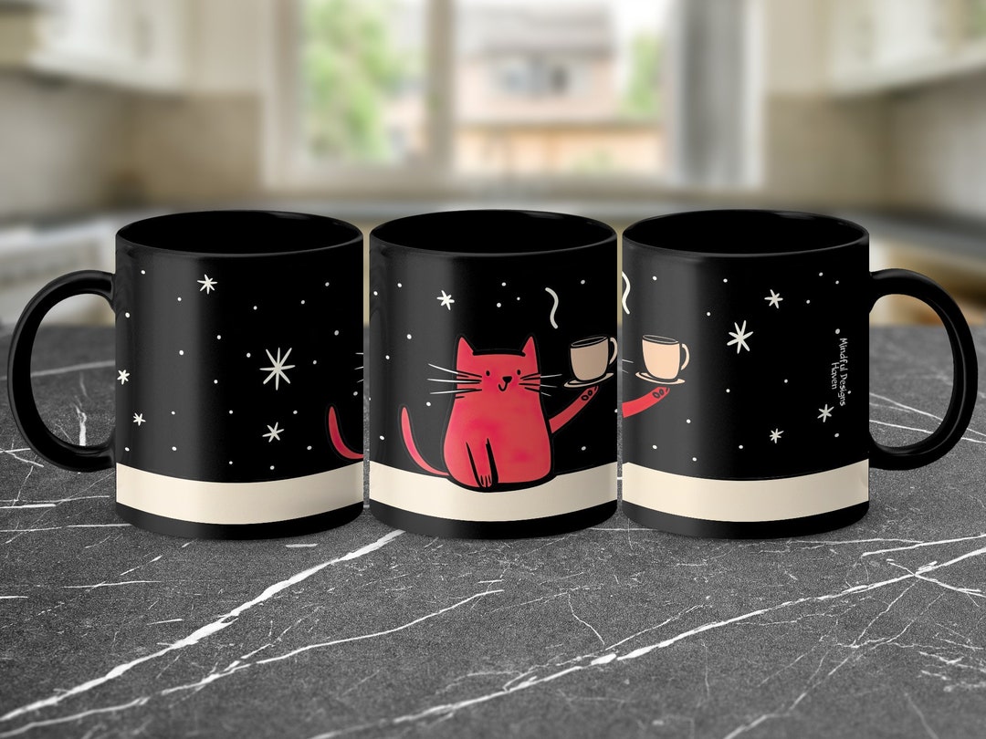 Cute Cat Mug With Stars Design, Customizable Coffee Mug, Personalized ...