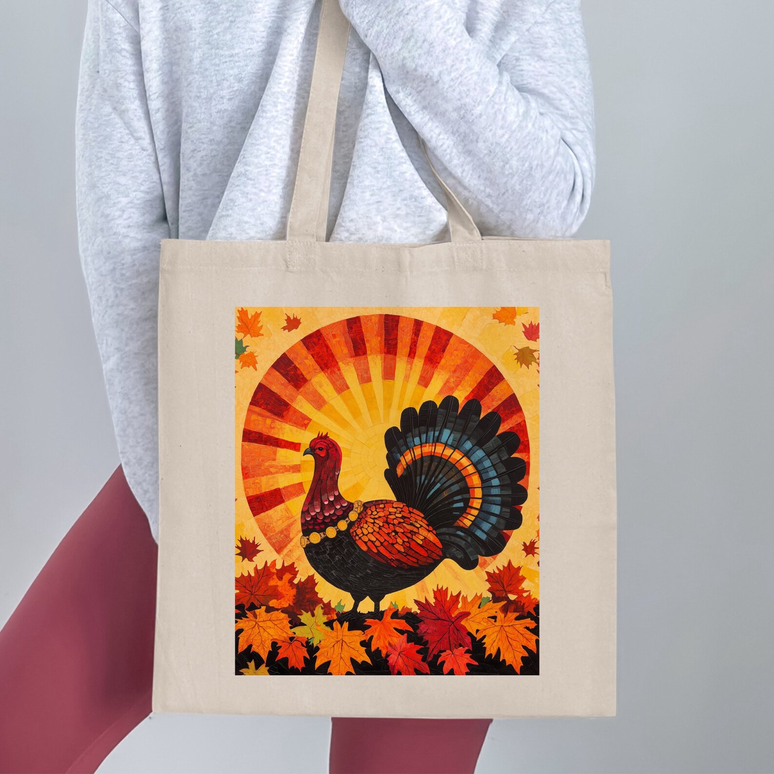 Thanksgiving Turkey Greeting Card Autumn Leaves Fall Sunburst Design ...