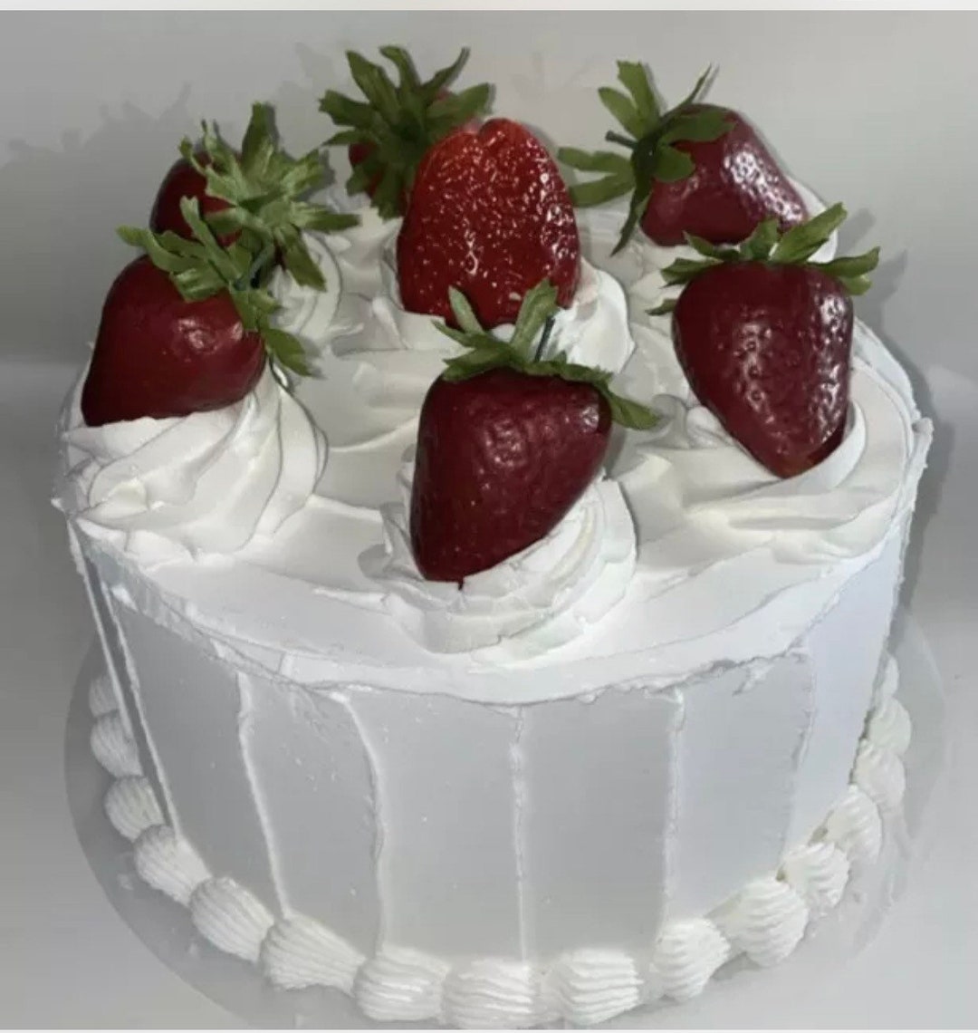 Fake Food Retro White Cake With Decorated Strawberries, Centerpiece ...