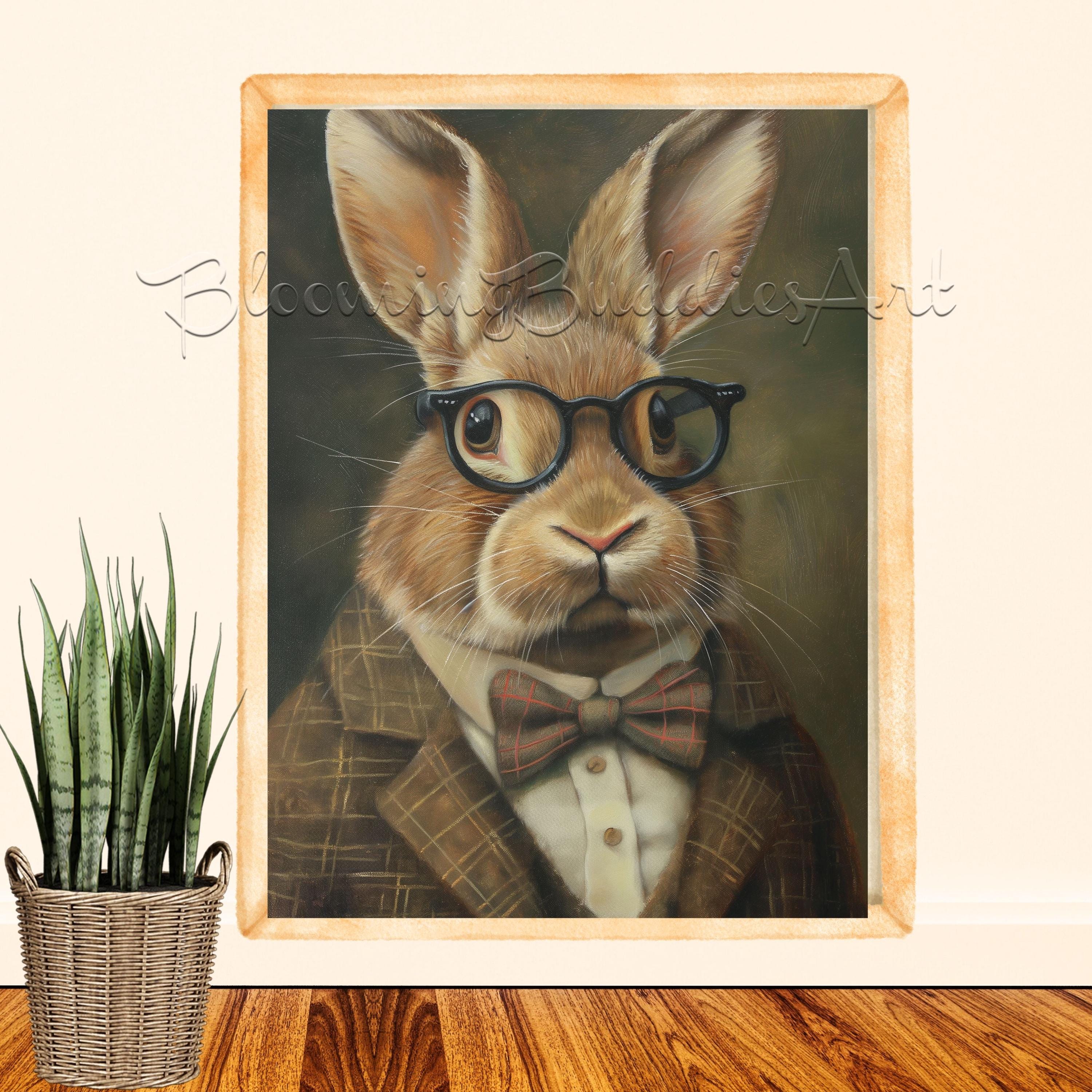 Bunny in Glasses Wearing Vintage Plaid Jacket, Vintage Scholar Bunny ...