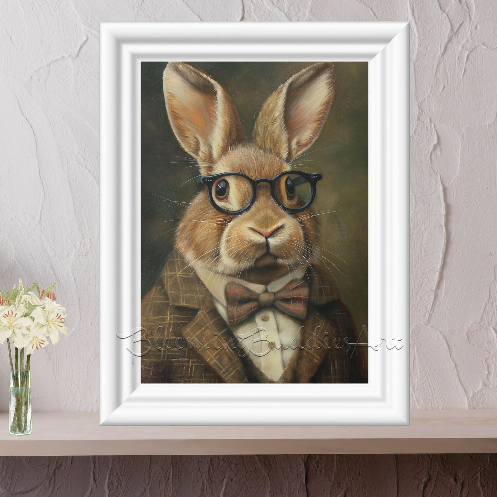 Bunny in Glasses Wearing Vintage Plaid Jacket, Vintage Scholar Bunny ...