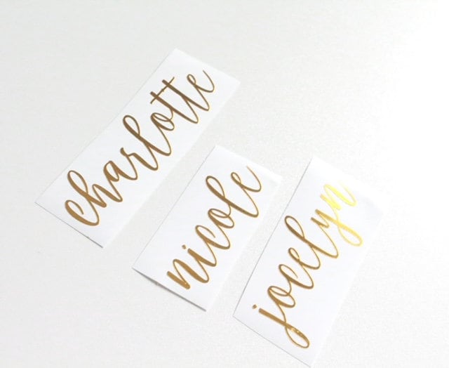 Metallic Gold Custom Name Decals: Permanent Vinyl Stickers - Etsy