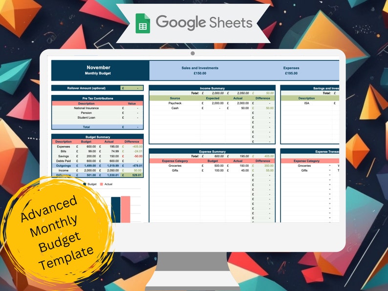 Advanced Monthly Budget Template - Etsy