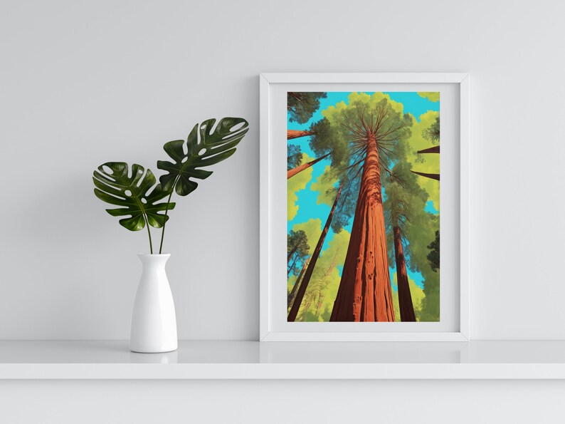 Pop Art American Redwood Tree Digital Art Print Vibrant Nature Wall ...