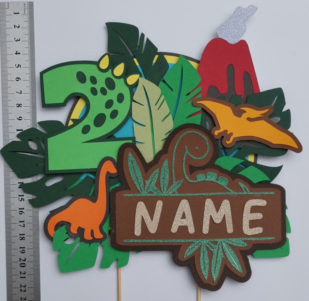 2nd Birthday Topper Dinosaurs With Personalised Name - Etsy