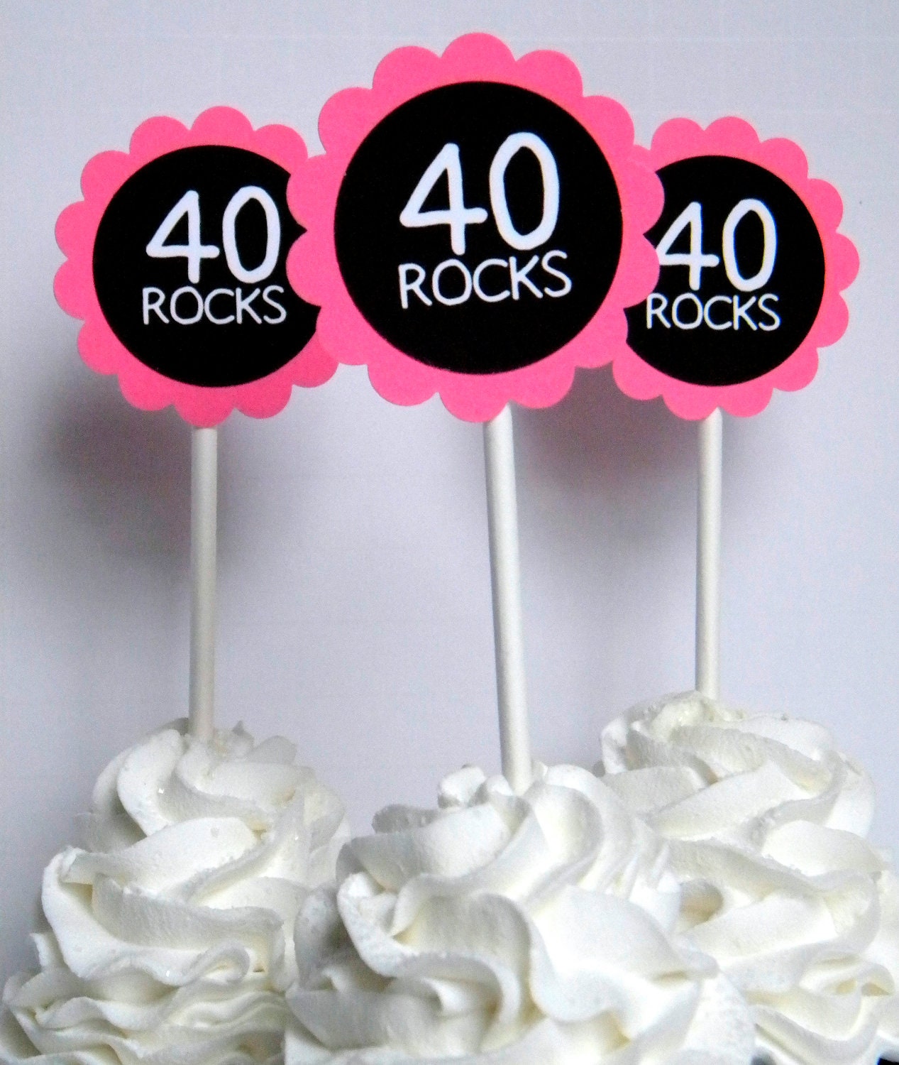40 Rocks 40th Birthday Cupcake Toppers Hot Pink and Black | Etsy Singapore