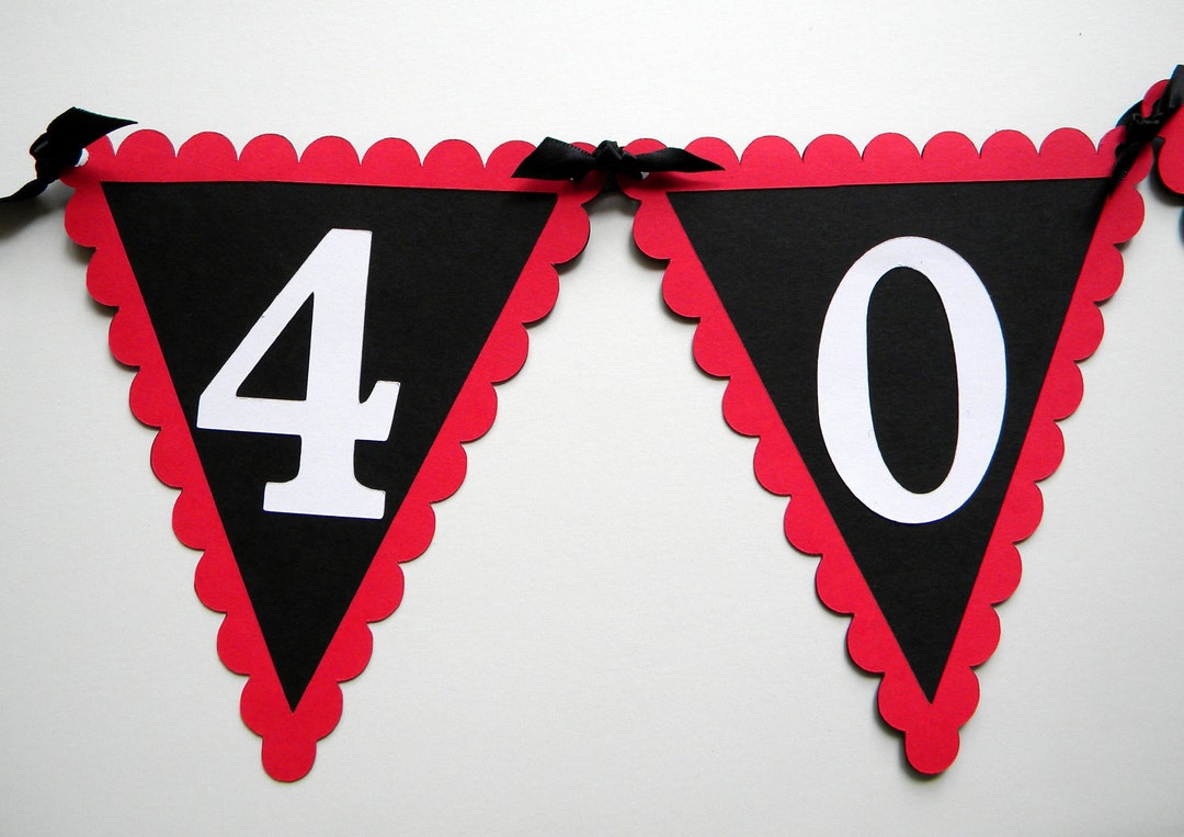 40 ROCKS 40th Birthday Banner Red, Black, White or Your Choice of ...