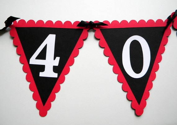 40 ROCKS 40th Birthday Banner - Red, Black, White or Your choice of ...