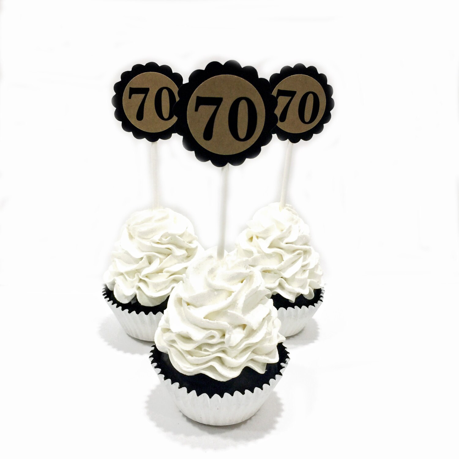 70th Birthday Cupcake Toppers 70 Black and Kraft Brown or - Etsy
