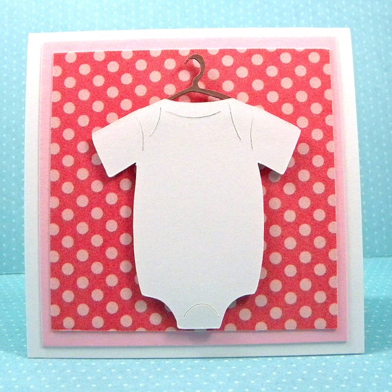 Baby Girl Mini Cards, Onesie, 3x3 - Set of 4, Pink and White by Cara's ...