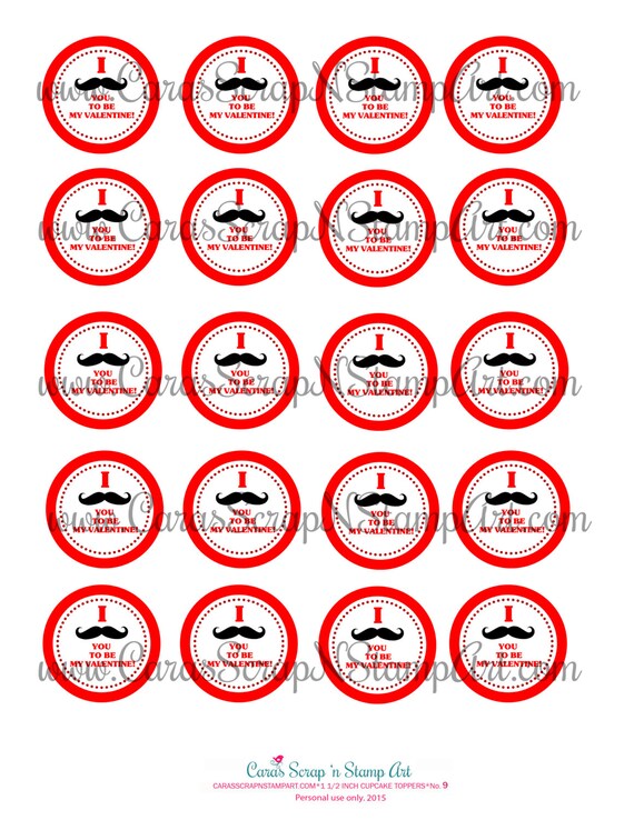 Valentine Printables - Mustache - Cupcake Toppers - Happy Valentines ...
