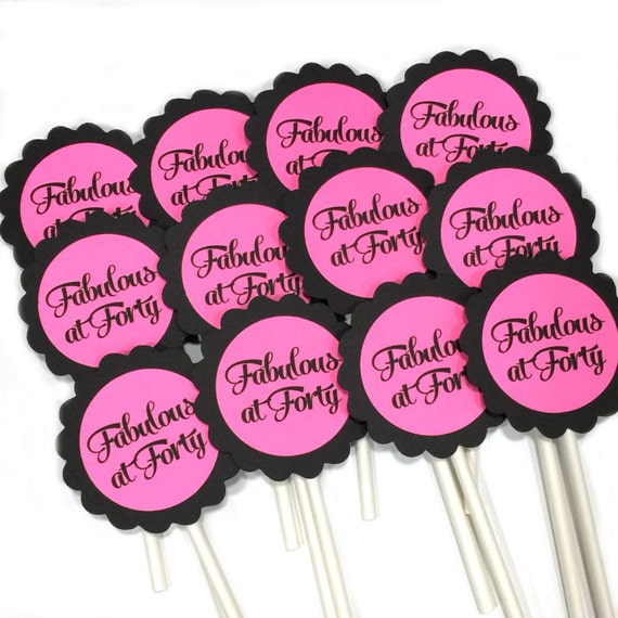 40th Cupcake Toppers - Fabulous at 40, Black and Pink or Your Choice of ...