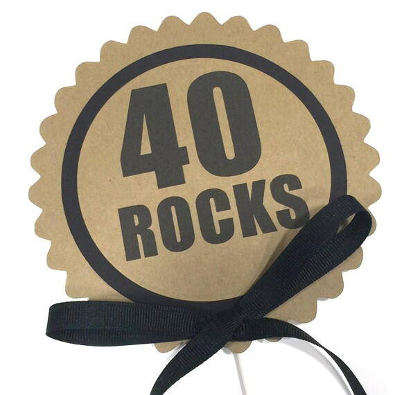 40 Rocks Cake Topper - Birthday Cake Decoration, Black and Kraft Brown ...