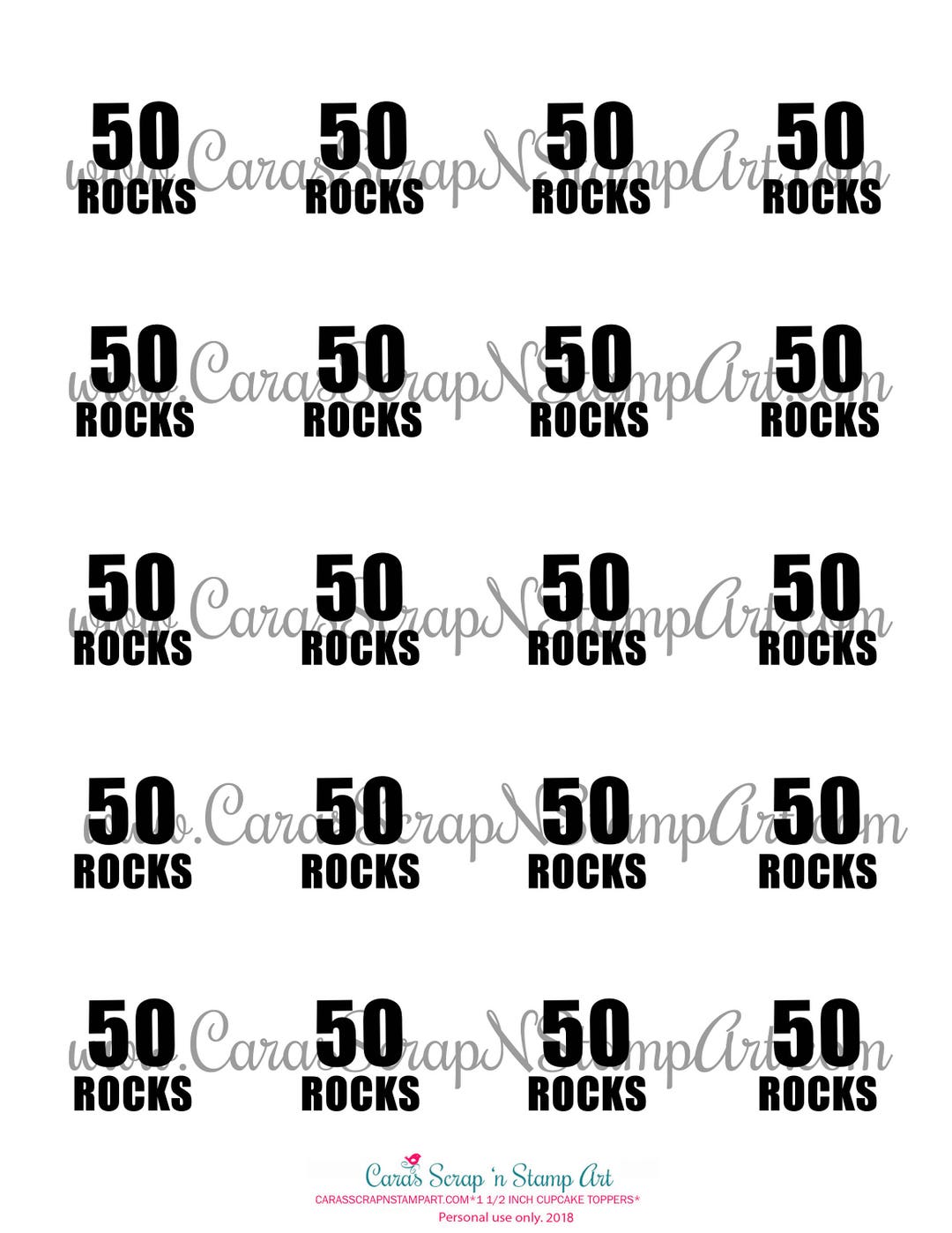50. Geburtstag Cupcake Toppers 50 ROCKS zum selbst ausdrucken PDF ...