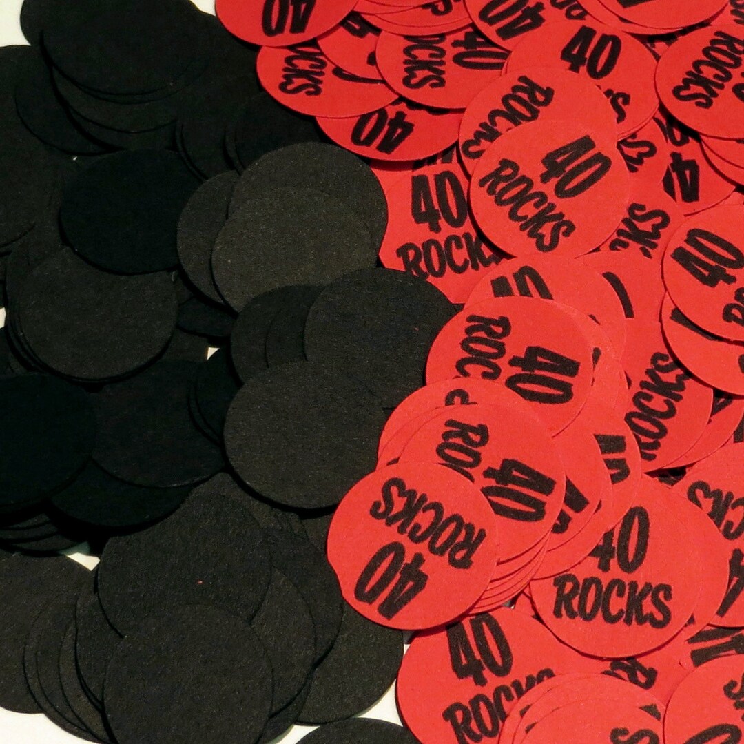 40th Birthday Party Confetti 3/4 Inch Circles Forty ROCKS, Black and ...
