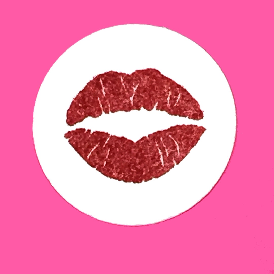 Kissy Lip Valentine Stickers 1 Inch Round, Red, Handmade, Smooch, Set ...