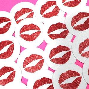 Kissy Lip Valentine Stickers 1 Inch Round, Red, Handmade, Smooch, Set ...