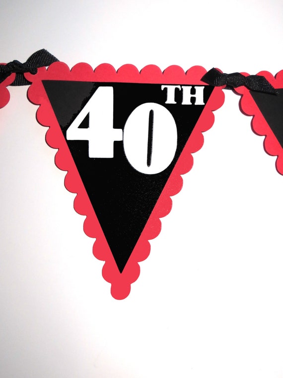 Happy 40th Birthday Banner - Black, Red and White or Your choice of ...