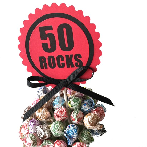 50th Birthday Cake Topper Decoration, 50 ROCKS, Candy Pick, Red and ...