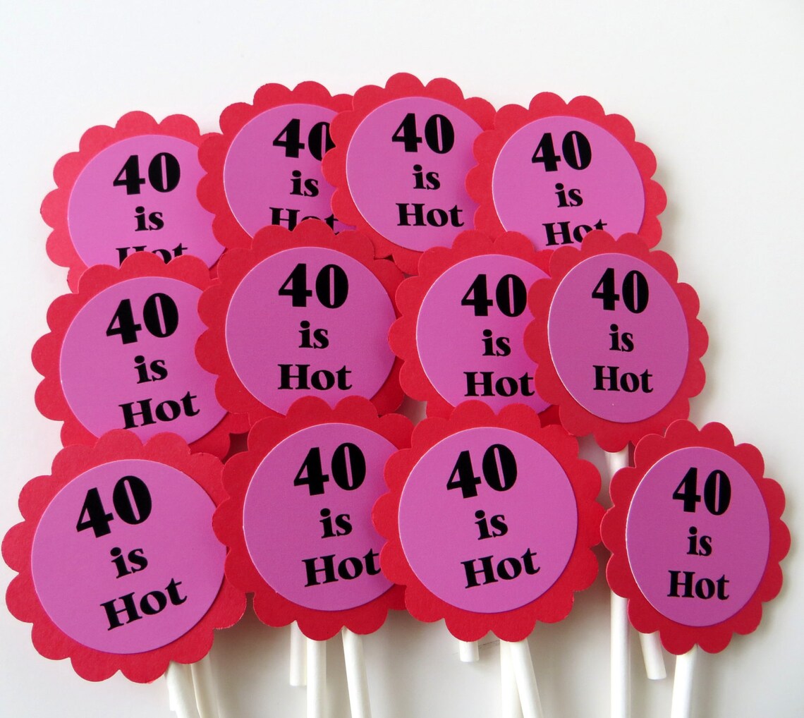 40th Birthday Cupcake Toppers 40 is Hot Red and Pink or | Etsy