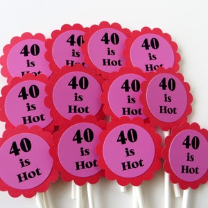 40th Birthday Cupcake Toppers 40 is Hot Red and Pink or - Etsy