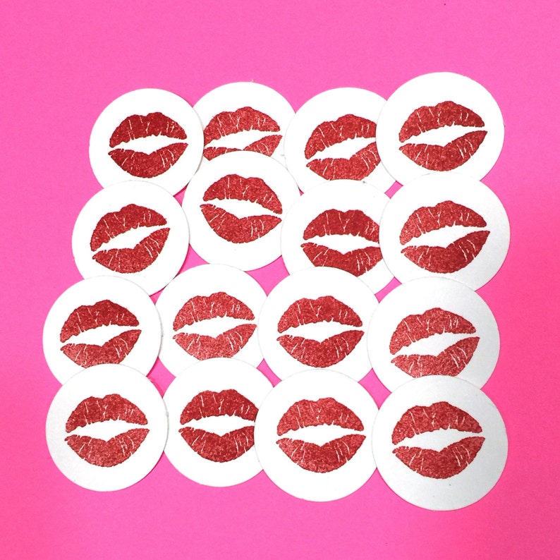 Kissy Lip Valentine Stickers 1 Inch Round Red Handmade - Etsy