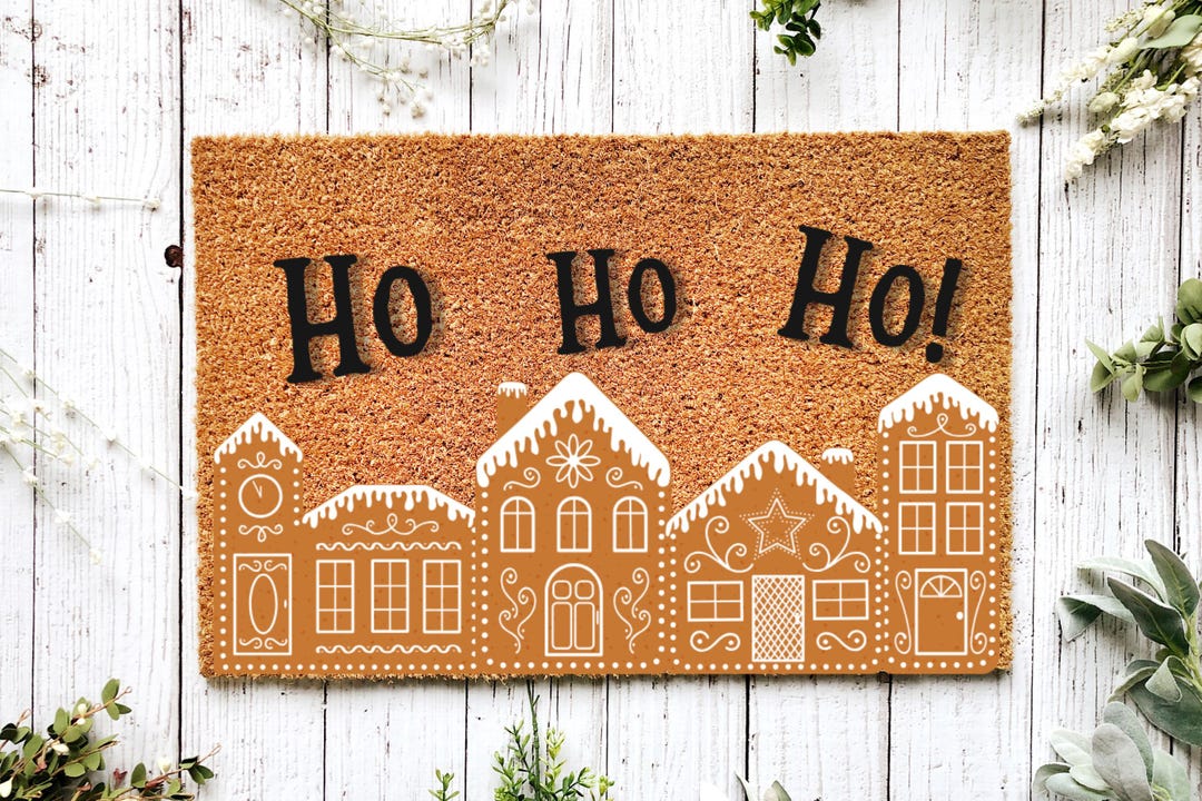 Gingerbread Ho Ho Ho Door Mat, Christmas Door Mat, Holiday Doormat ...