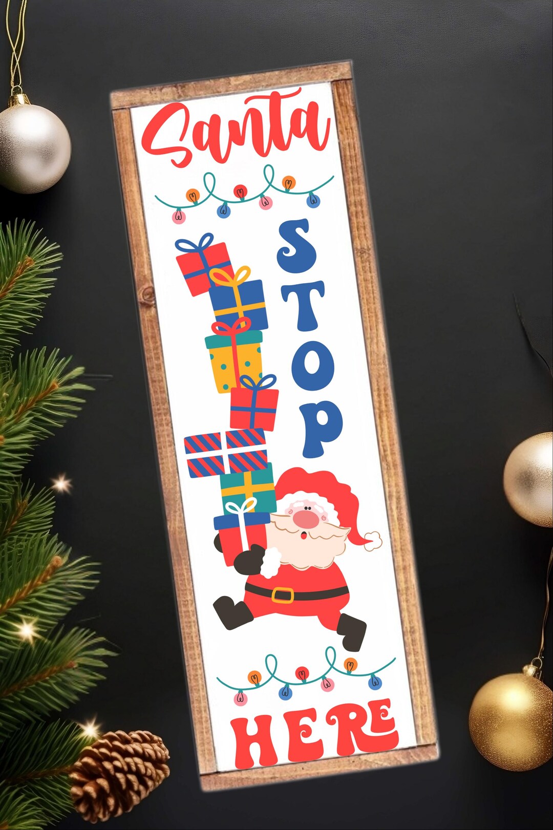 Santa Stop Here Sign, Christmas Sign, Wall Sign, Christmas Decor, Wall ...