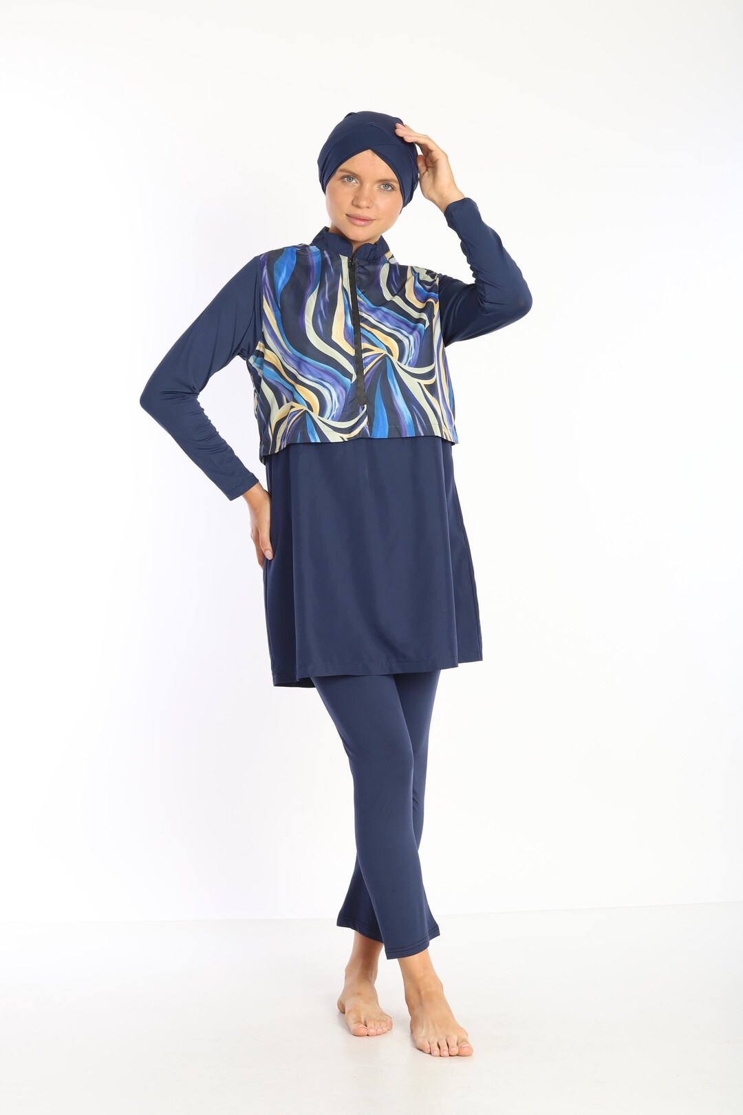 Burkini Blue Swimsuits for Women Full Cover the Long Dress Ninja Hijab ...