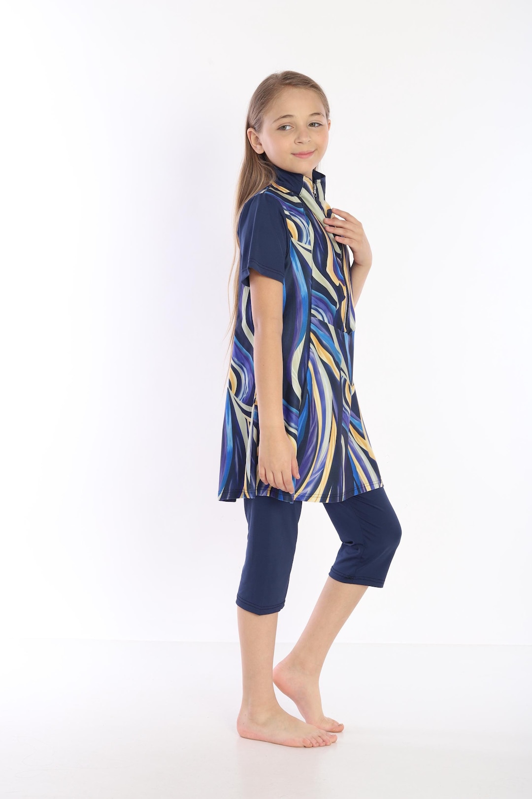 Burkini Girls Black Swimsuits for Kids Full Cover the Long Dress Kids ...