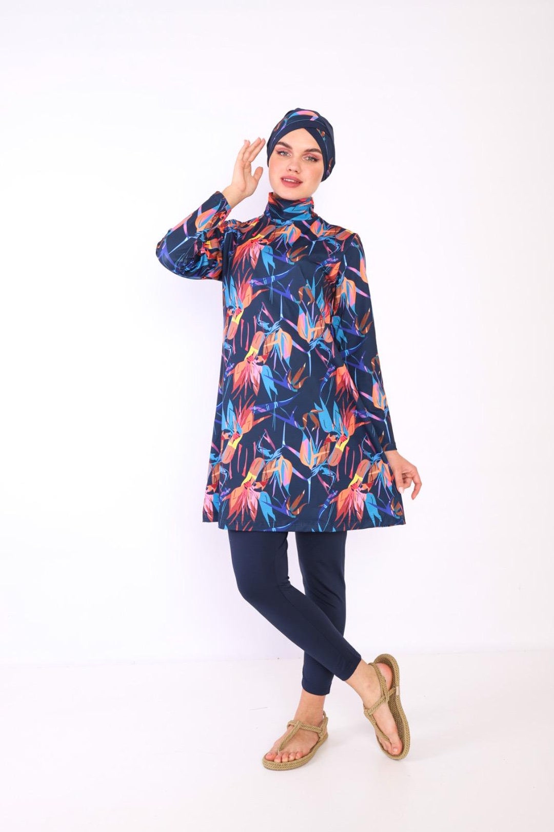 Multicolor Modest Burkini Swimsuit Islamic Swimsuit Waterproof Women's ...