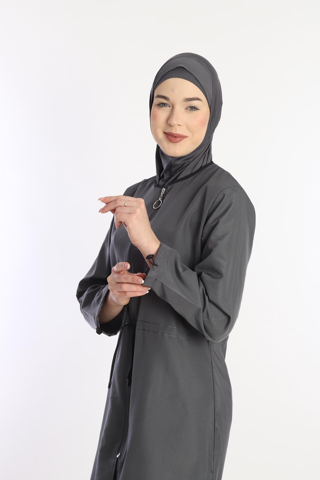 Burkini Gray Swimsuits for Women Full Cover the Long Dress Ninja Hijab ...