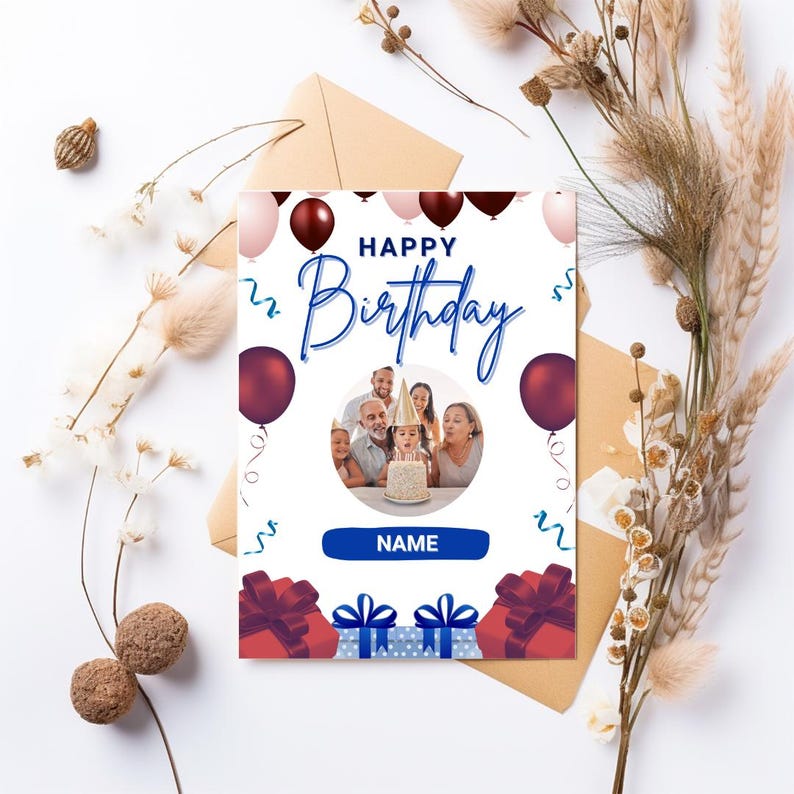 Editable Birthday Card Template, Printable Birthday Greeting, Digital ...