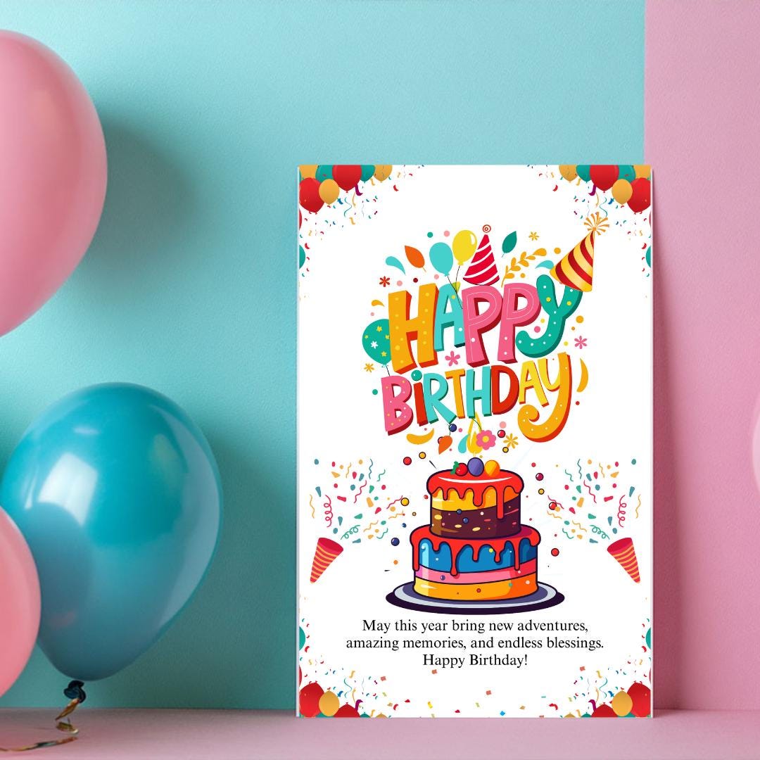 Birthday Poster Card Colorful Playful Card, Birthday Wishes Custom Card ...