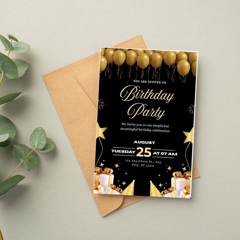 Modern Birthday Party Invitation Card - Etsy