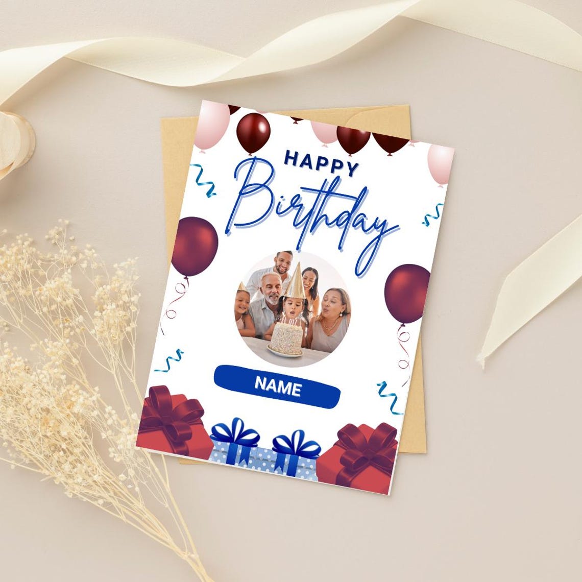 Editable Birthday Card Template, Printable Birthday Greeting, Digital ...