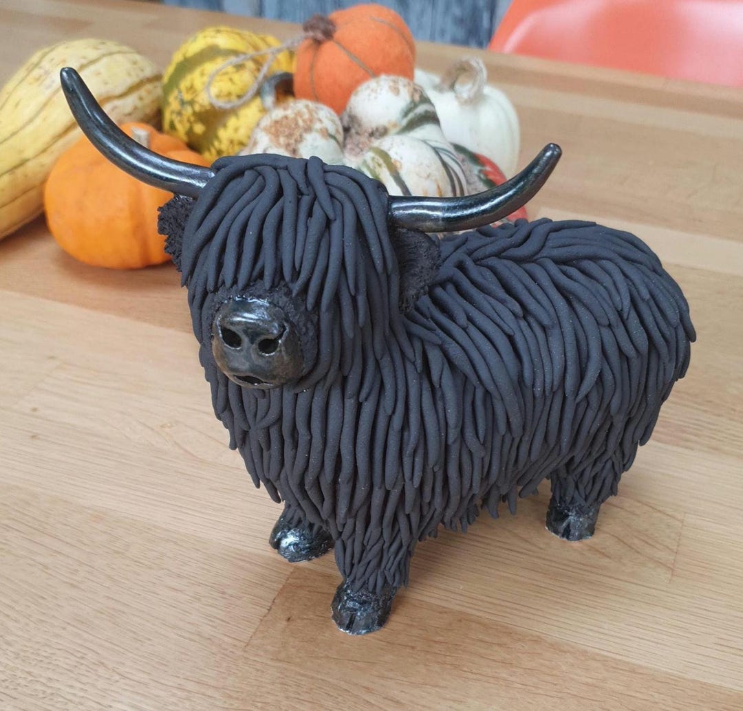 Handmade Ceramic Highland Cow Sculpture - Unique - Only One - Black ...