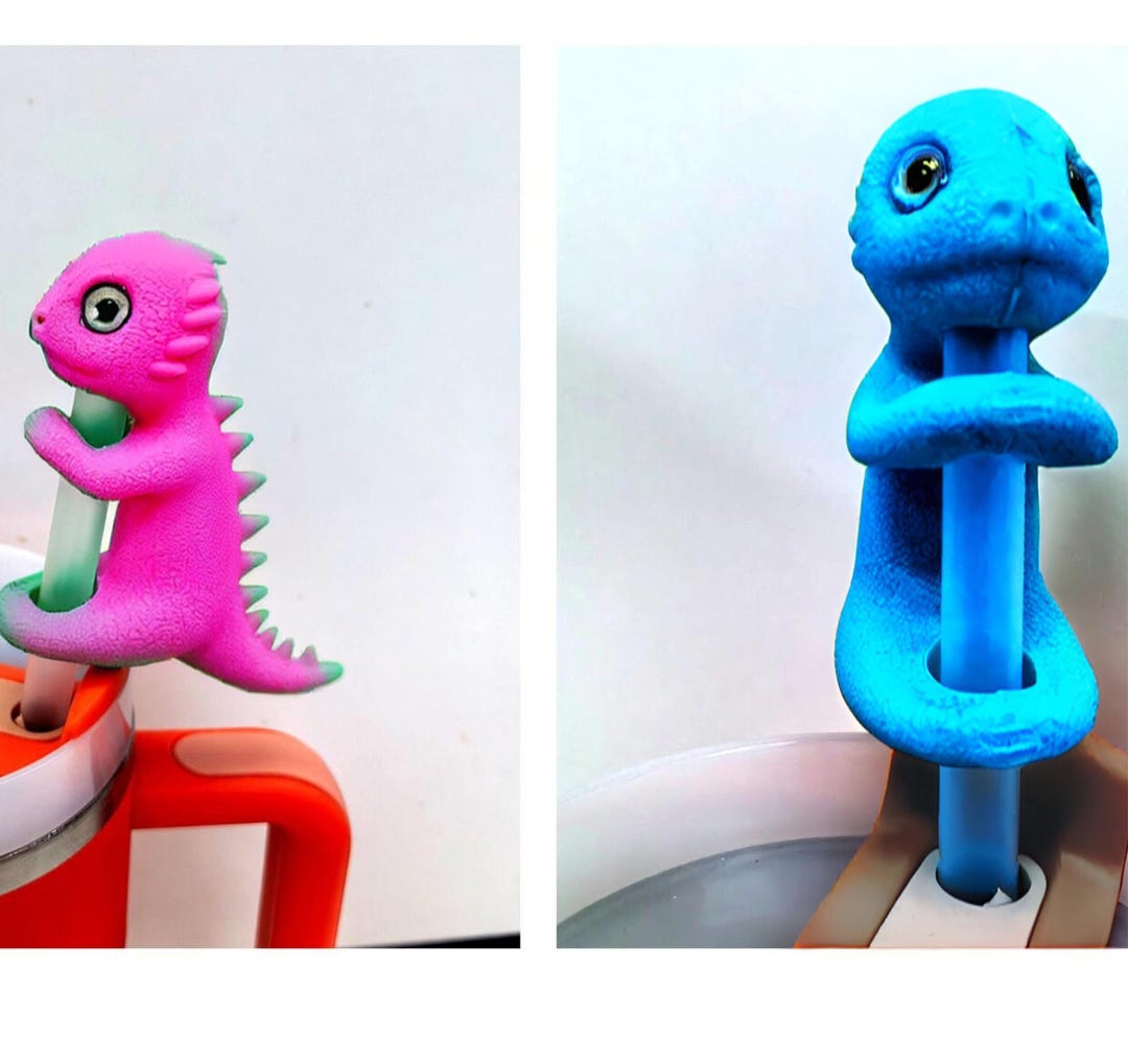 Set of 2 Dragon Straw Toppers Blue &pink, Compatible With 10mm Straws ...