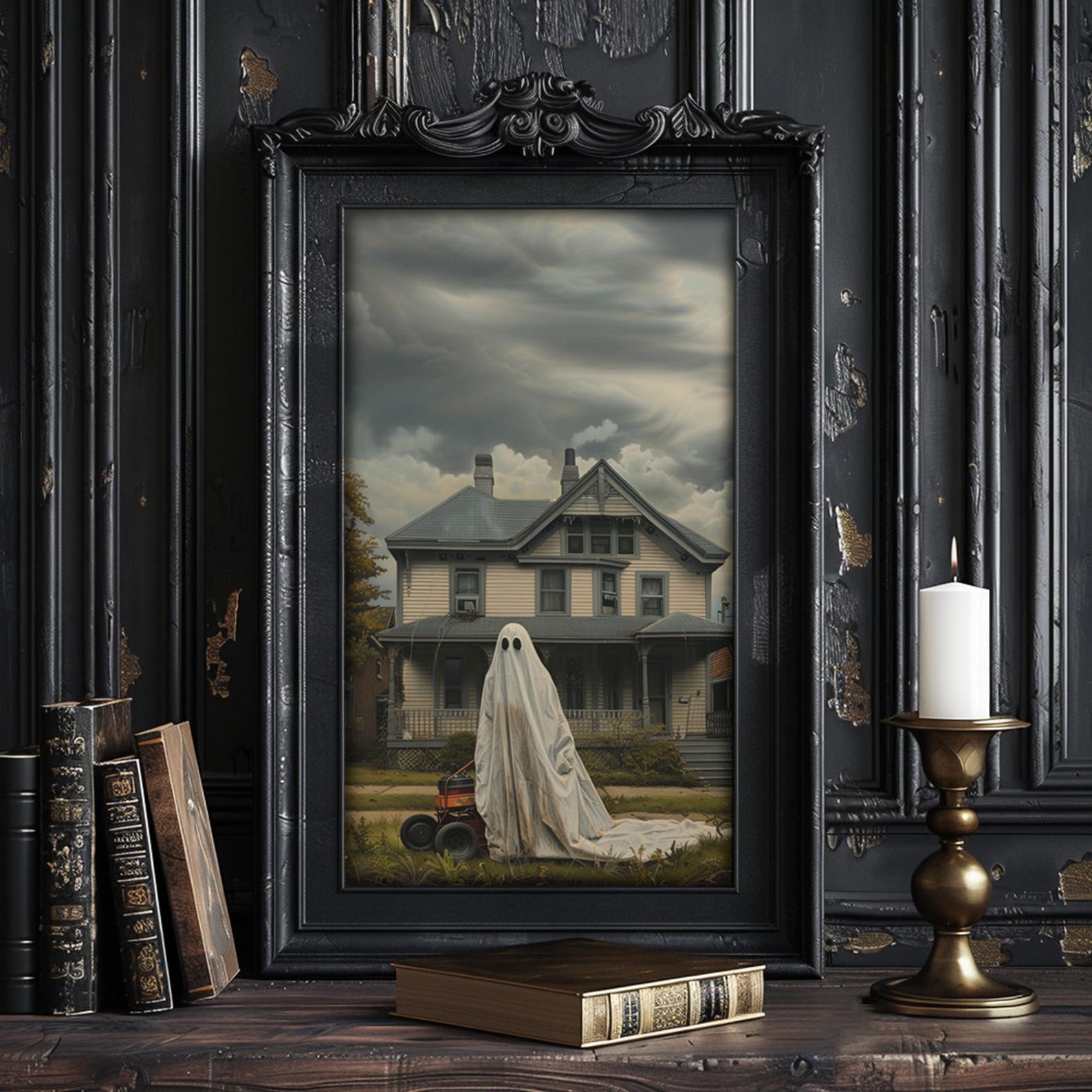 Ghost Standing Next to the Lawn Mower Home Decor, Ghost Art, Ghost Art ...